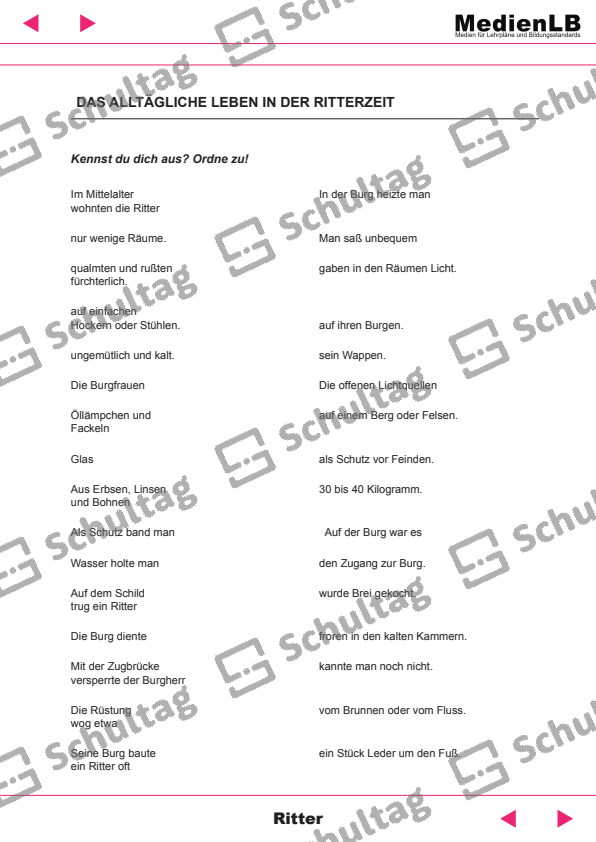 DAS MITTELALTER – ZEIT DER RITTER – Schultag