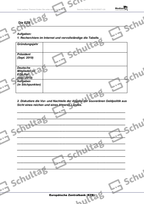 Was sind Zentralbanken – Schultag
