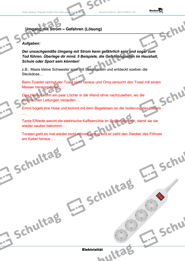 Umgang mit Strom – Gefahren – Schultag
