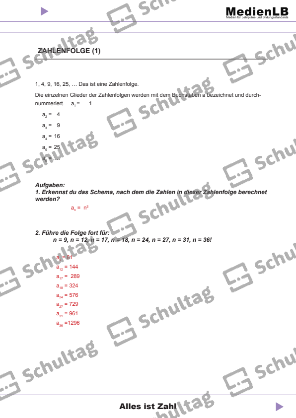 ZAHLENFOLGE – Schultag