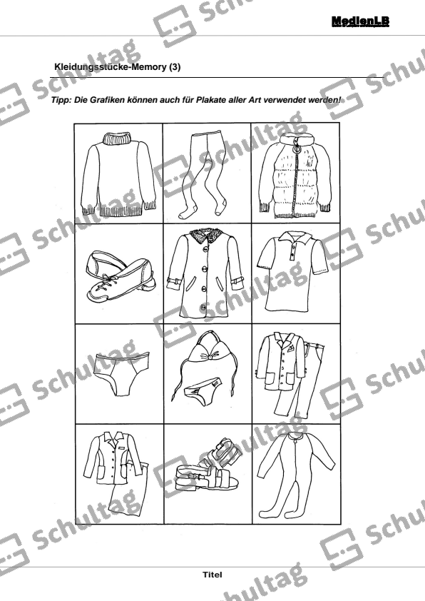 Kleidungsstücke-Memory – Schultag