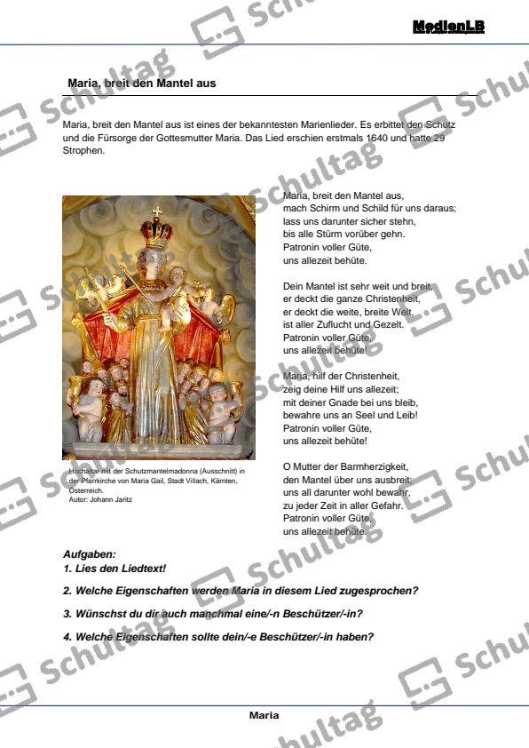 Marienbild und Rolle der Frau – Schultag