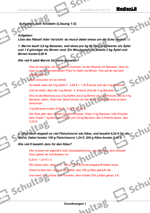Aufgaben zum Knobeln – Schultag