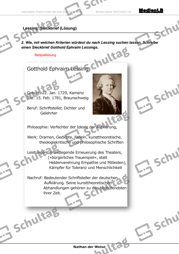 Gotthold Eprahim Lessing Steckbrief – Schultag