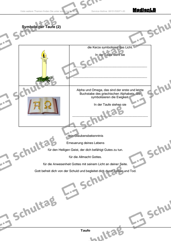 Symbole der Taufe – Schultag