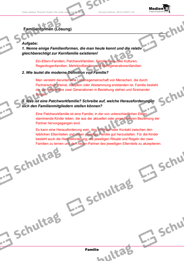 Familienformen – Schultag