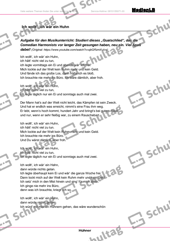 Liedtext – Schultag