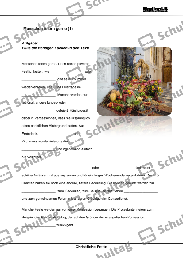 Christliche Feste (Sammlung) – Schultag