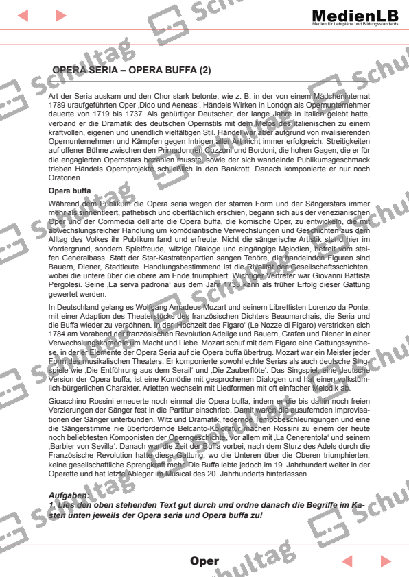 OPERA SERIA – OPERA BUFFA – Schultag