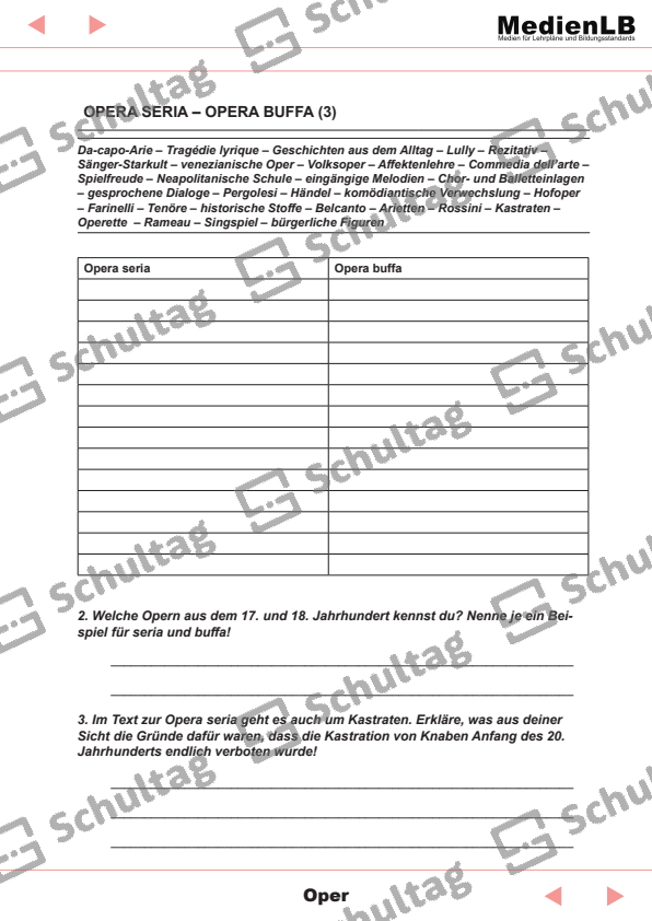 OPERA SERIA – OPERA BUFFA – Schultag