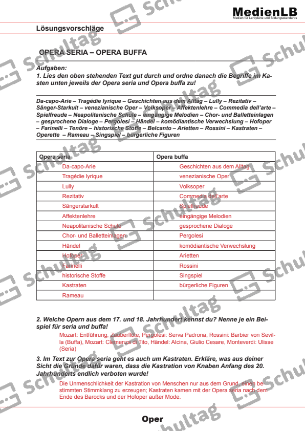 OPERA SERIA – OPERA BUFFA – Schultag