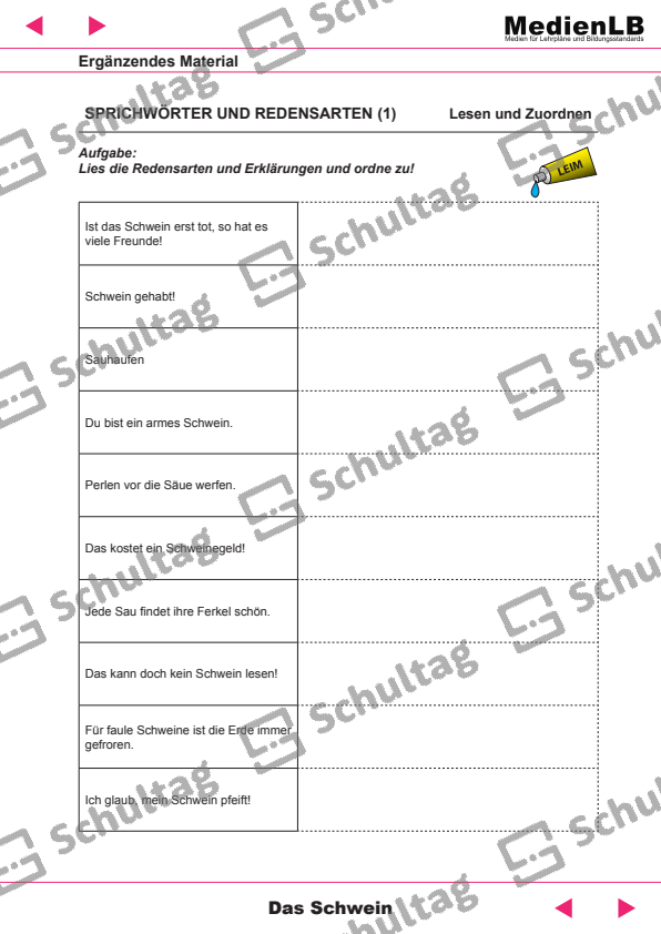 SPRICHWÖRTER UND REDENSARTEN – Schultag