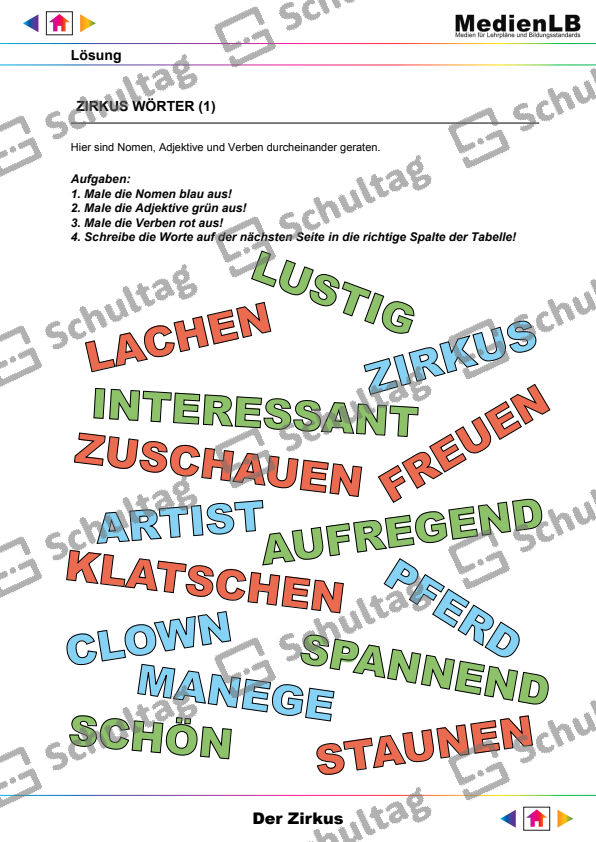 ZIRKUS WÖRTER – Schultag