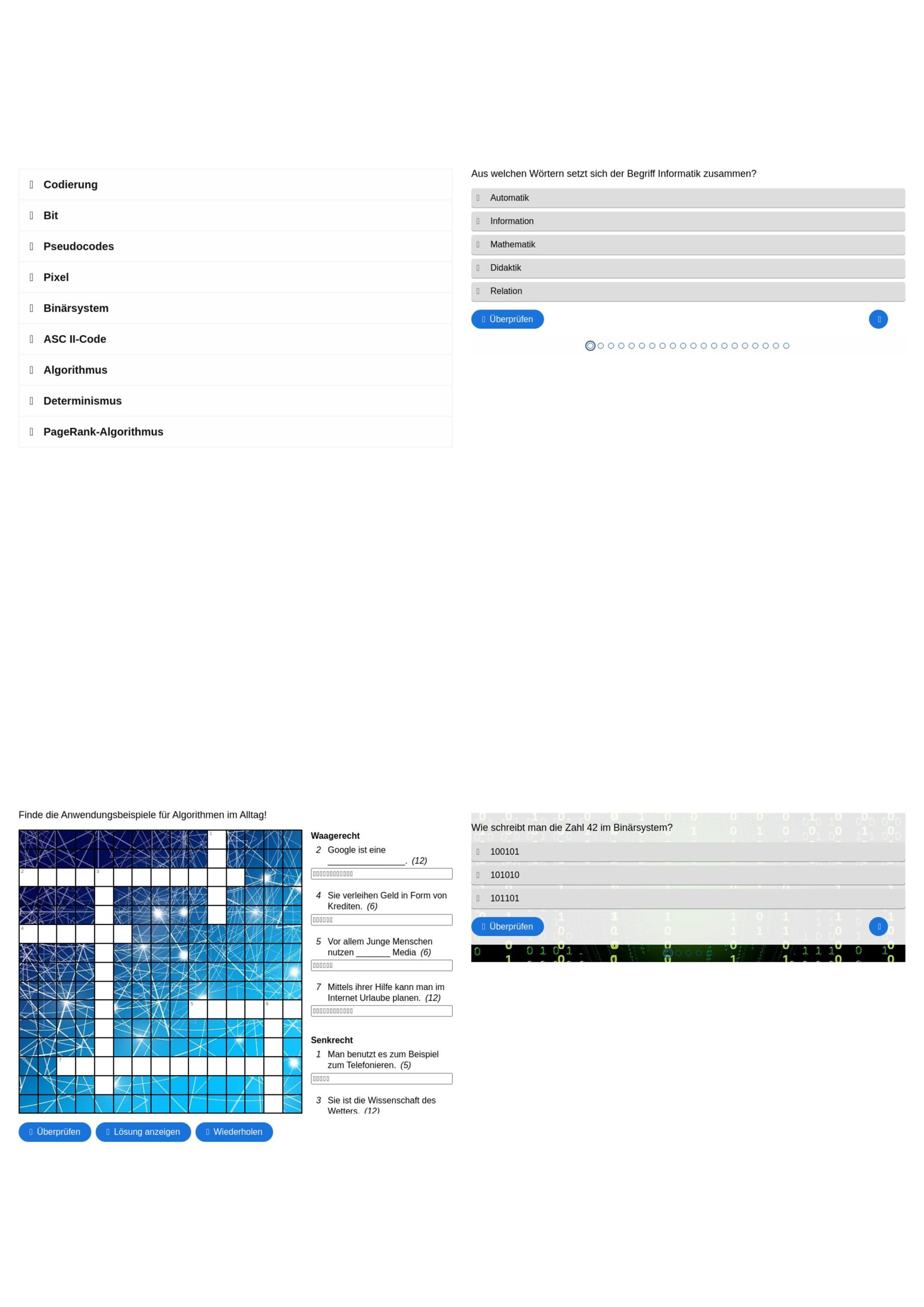 Algorithmen im Alltag – Kreuzworträtsel – Schultag
