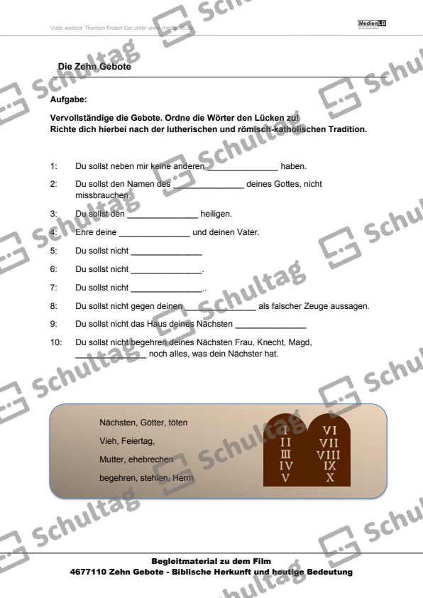 Zehn Gebote (Sammlung) – Schultag